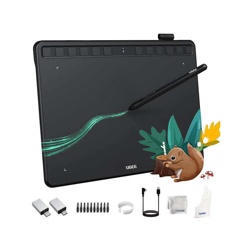 UGEE S1060 Graphic Drawing Tablet with Battery-Free Stylus and 12 ...